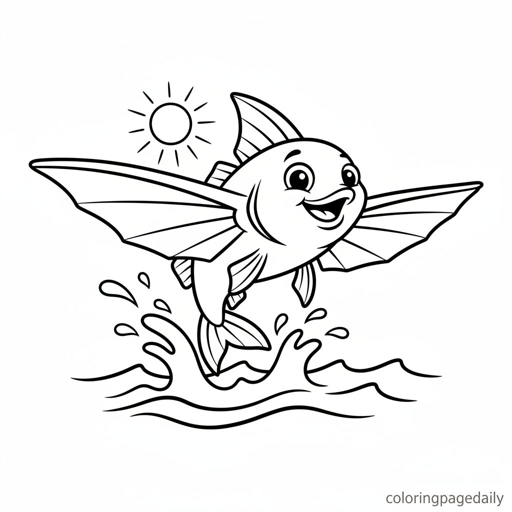 Flying Fish Gliding - Printable Coloring Page