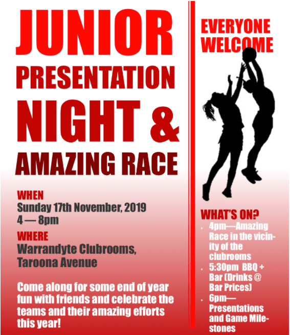 Junior Presentations Saturday 17th November - Warrandyte Netball Club