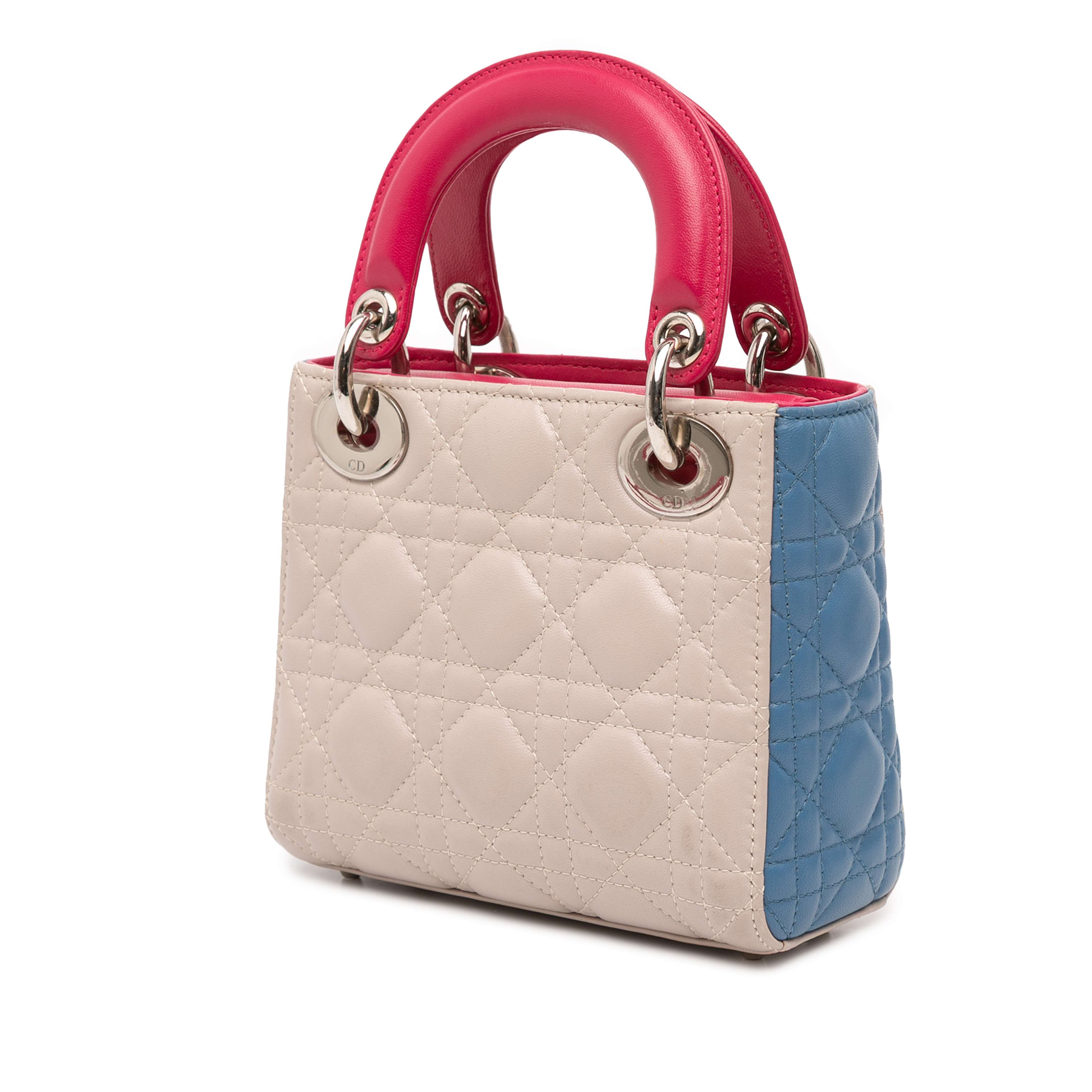 Dior Mini Tricolor Lambskin Cannage Lady Dior light beige från ...