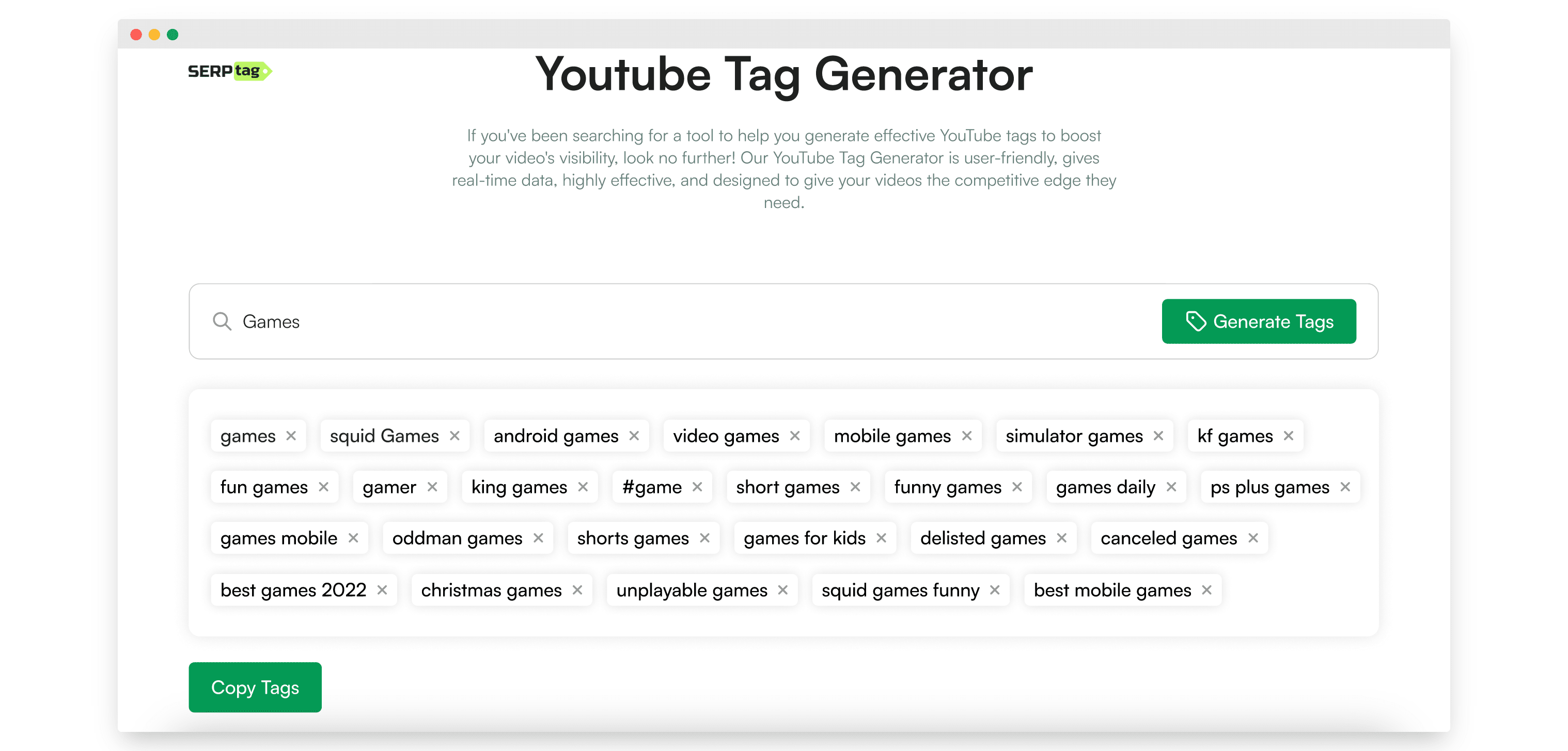 SERPtag YouTube Tag Generator