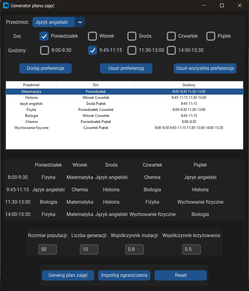 Github Maciejwaluk Timetable Genetic Algorithm