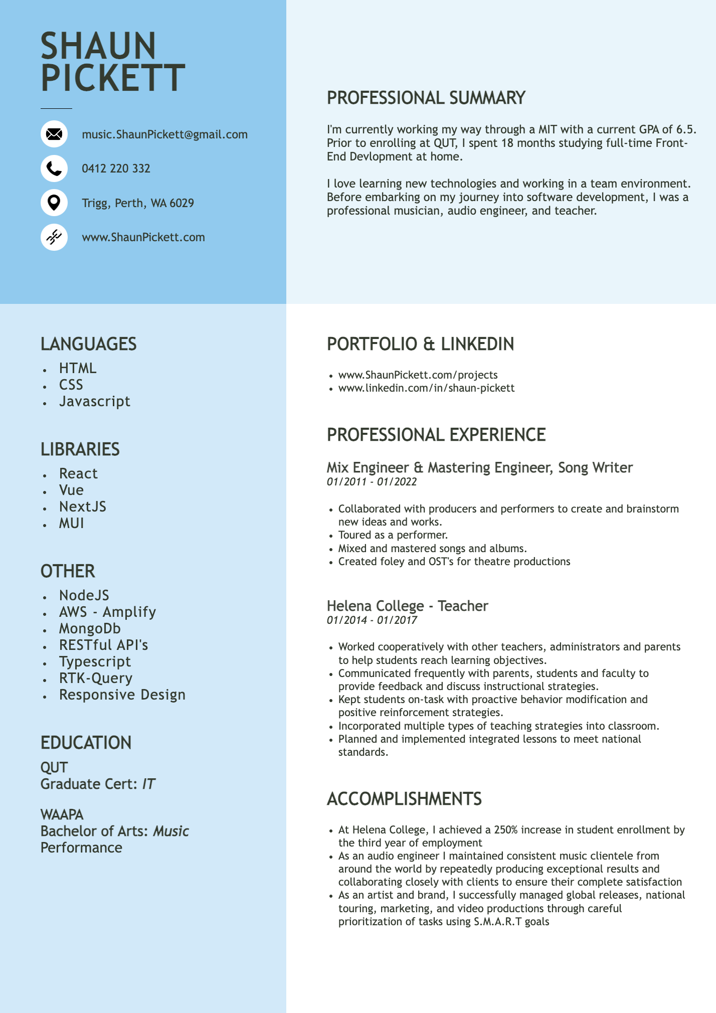 GitHub - MusicShaun/Personal-Resume