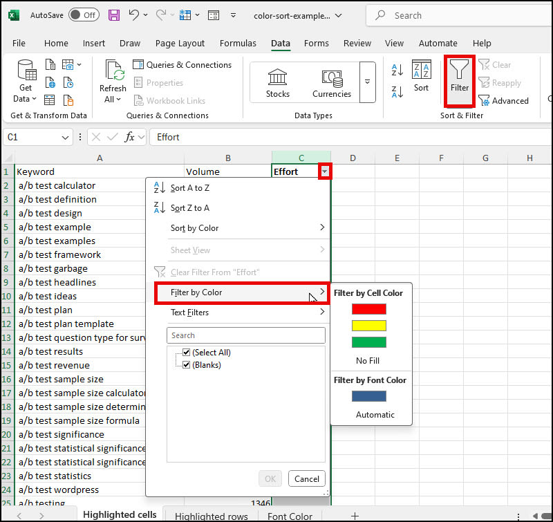 How to Sort and Filter by Color in Excel for Easier Data Analysis