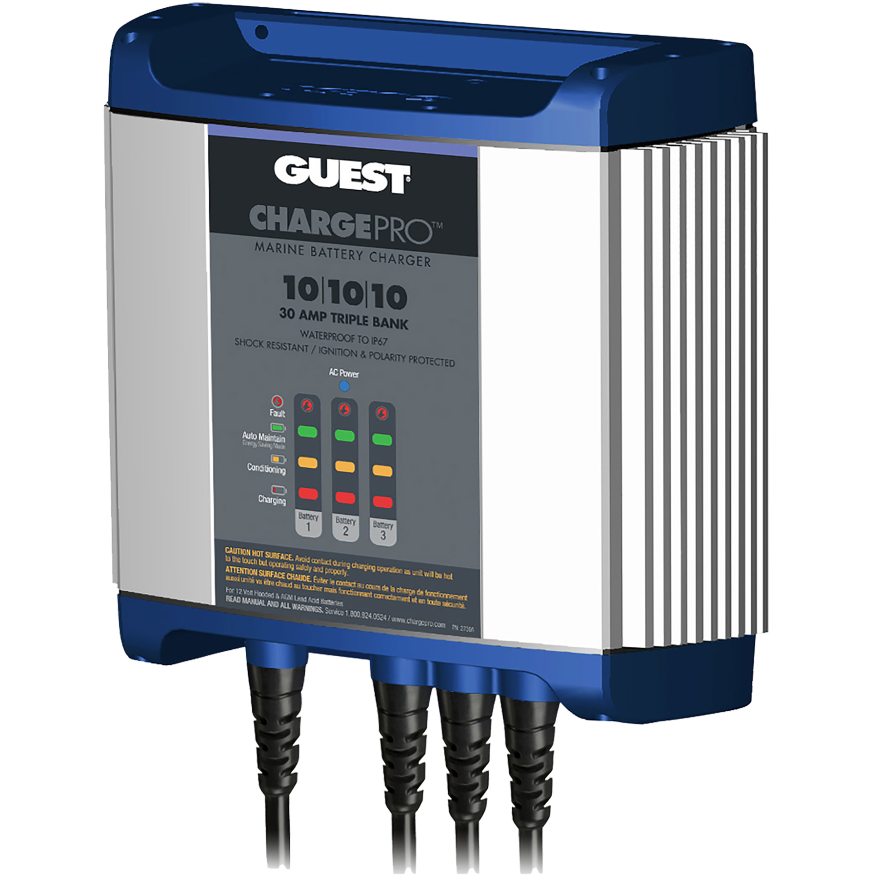 2731A | Guest 12v 24v 36v 30 Amp CHARGEPRO 3 Bank On-Board Smart Charger