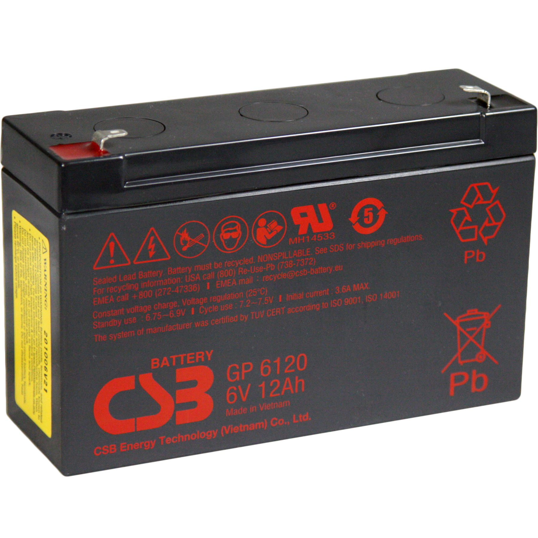 CSB Battery GP6120: 6v 12 AH Sealed Lead Acid Battery