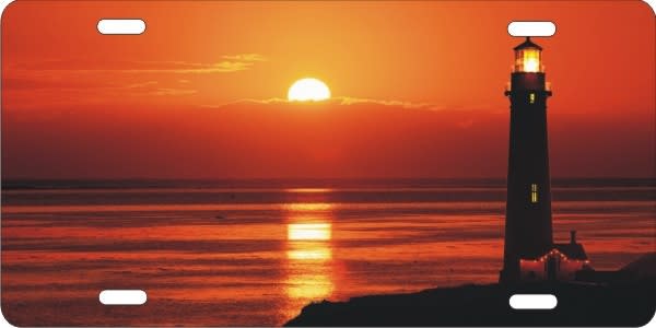 novelty license plate Lighthouse red sunset beach scene Custom License ...