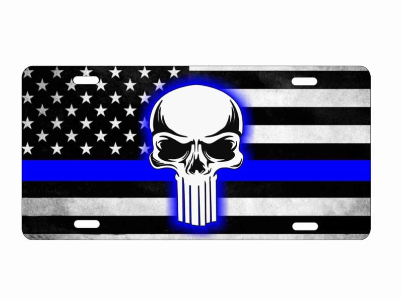 Thin Blue Line skull on American flag background personalized novelty ...