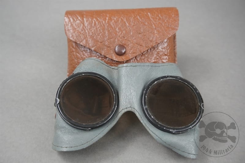 Original German WWII Leather Dust Goggles With Pouch