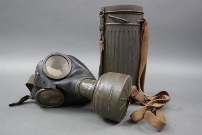 Original German WWII Gasmask Container With Gasmask