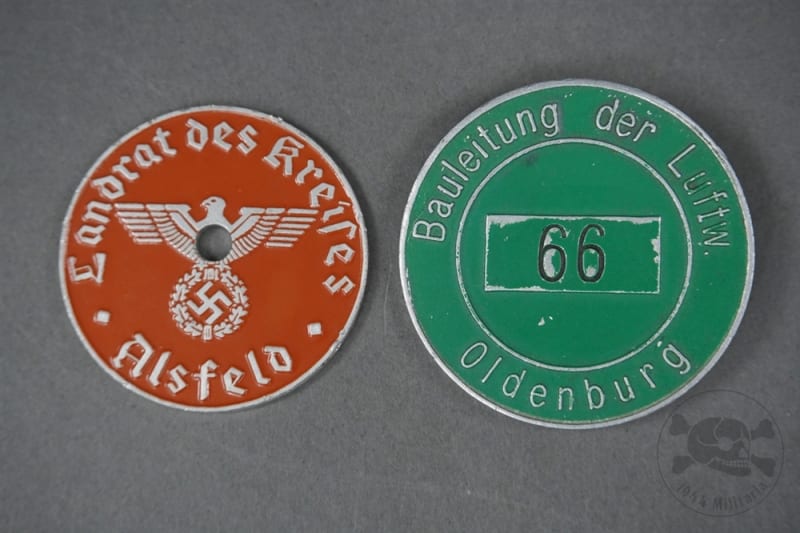 Original German WWII License Plate Tag & Luftwaffe I.D. Badge