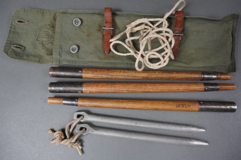 Original German WWII TeNo Zeltbahn Bag With Poles, Pegs & Rope Set