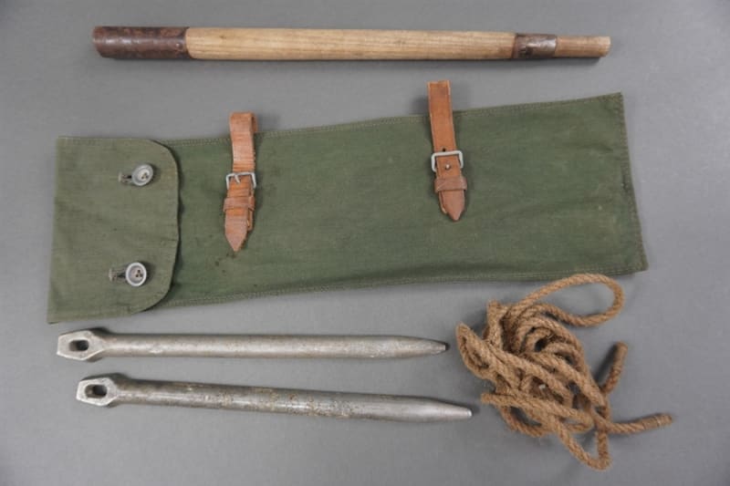 Original German WWII Zeltbahn Bag With Pole, Pegs & Rope Set