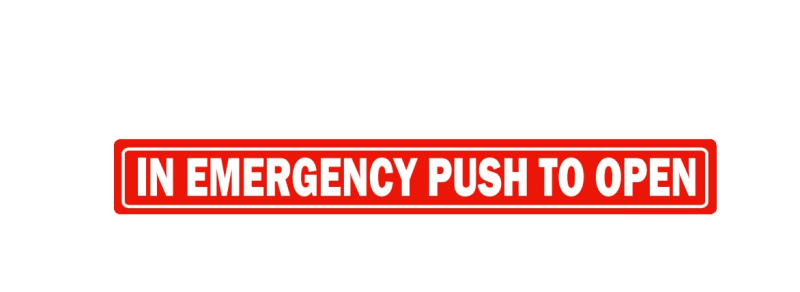 ANSI A156.10 Red In Emergency Push To Open Sticker Decal | Automatic ...