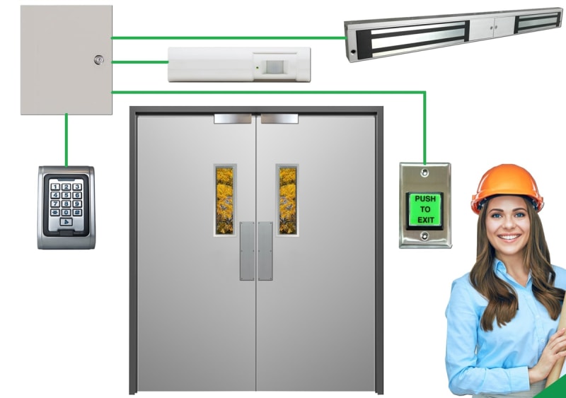 Hollow Metal Door Pair Magnetic Lock Key Pad Kit | Access Control