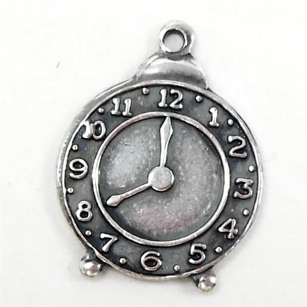 clock charms, jewelry making, silver, 15x14mm