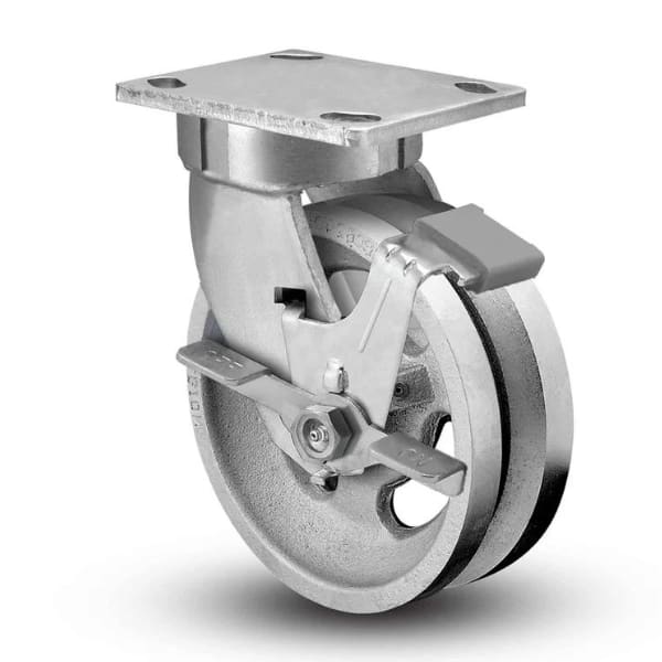 4" V-Groove Cast Iron Wheel Kingpinless Locking Caster - 800 lb Capacity