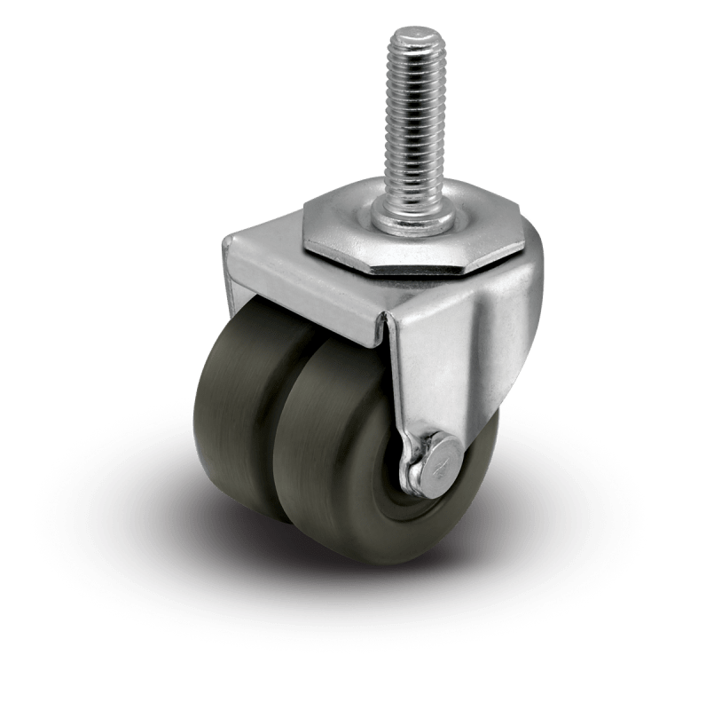 2 Inch Low Profile Swivel Stem Caster - Hard Rubber Dual Wheel (Loden ...