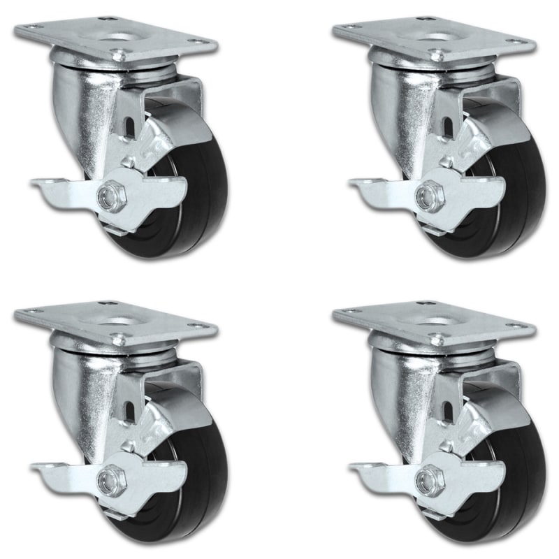 3" X 1.25" Light Duty Plastic Wheel - Swivel Locking Caster Set of 4 ...
