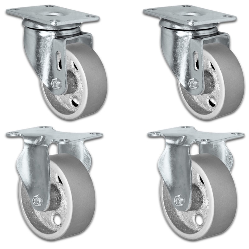 3" X 1.25" Steel Wheel Caster Set of 4 - 2 Swivel & 2 Rigid Casters ...