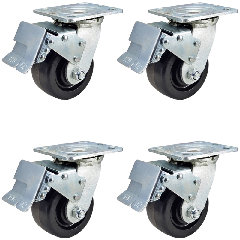 4" x 2" Total Lock Caster Set | Phenolic Wheels - 3,200 Capacity