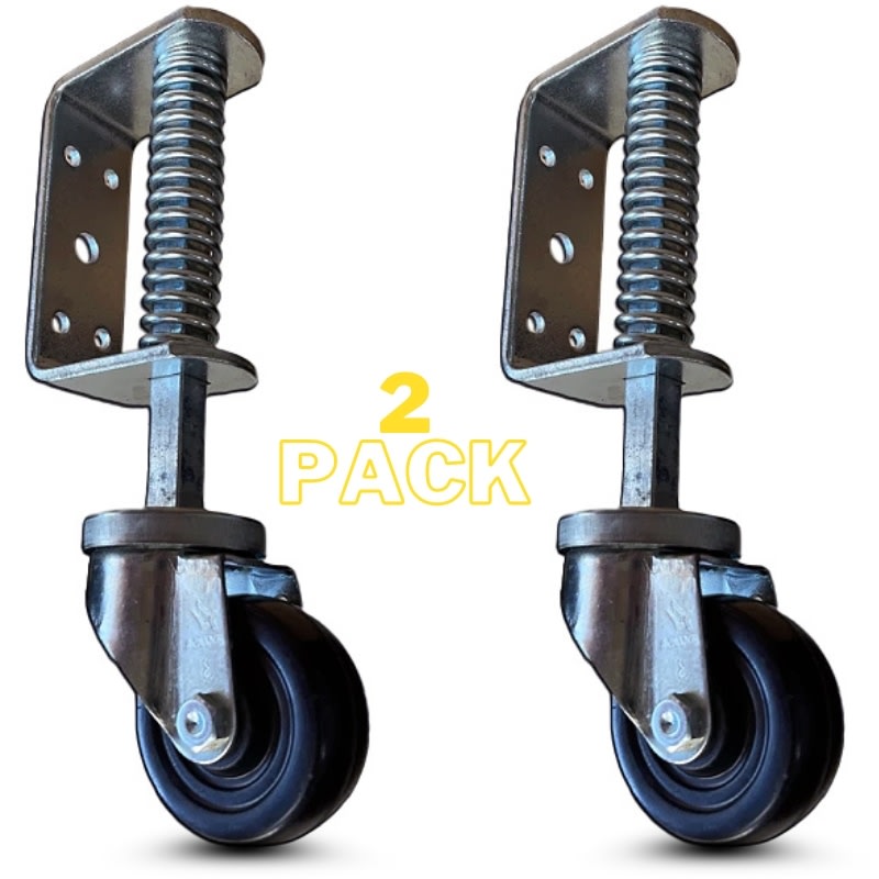 Spring Loaded Gate Casters | 2-Pack | 3" Hard Rubber Wheels | 300 lb ...