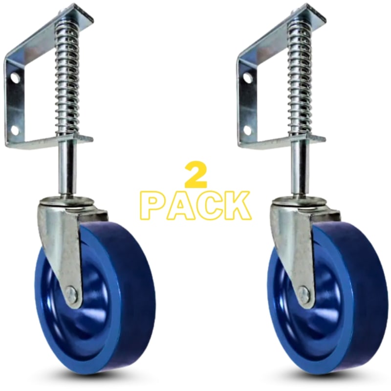 " Spring Loaded Gate Casters | Solid Poly Wheels | 140 lb Capacity (2-Pack)
