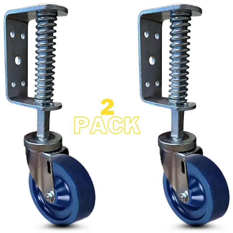 4" Spring Loaded Gate Caster | 350 lbs Capacity | Solid Poly Wheel - (2 ...