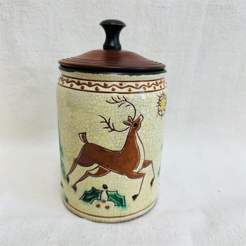 Leaping Stag Jar with Wood Lid $165