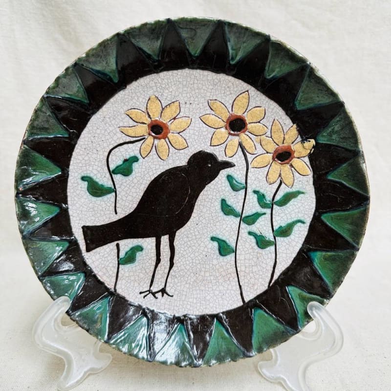 Crow and Sunflowers Plate $65