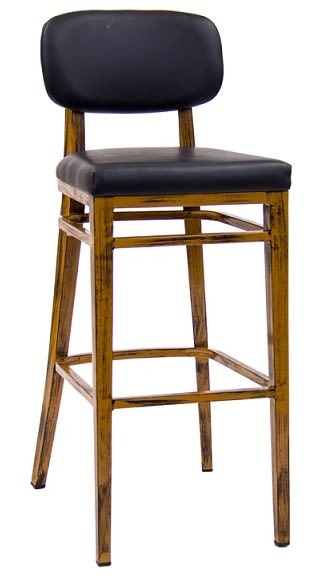 Wood Grain Distressed Metal Bar Stool w/ Thick Padded Seat