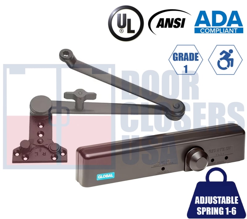 Global Door Controls TC4361CNS Series Door Closer - Adjustable Size 1-6 ...