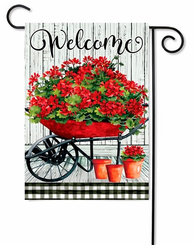 Geranium Wheelbarrow Decorative Garden Flag