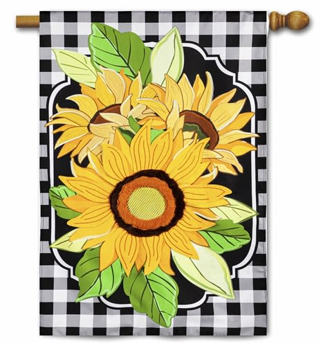 Sunflowers and Checks Linen Decorative House Flag