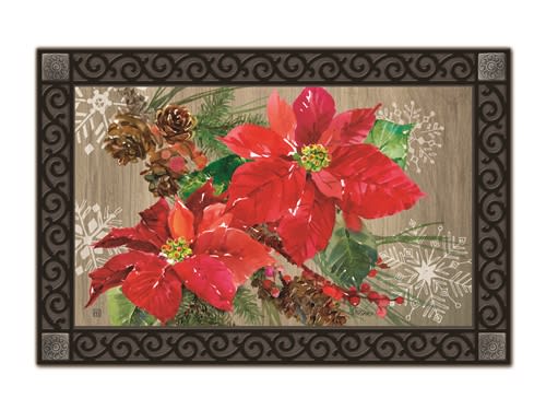 Poinsettia with Pine Cones MatMates Decorative Doormat