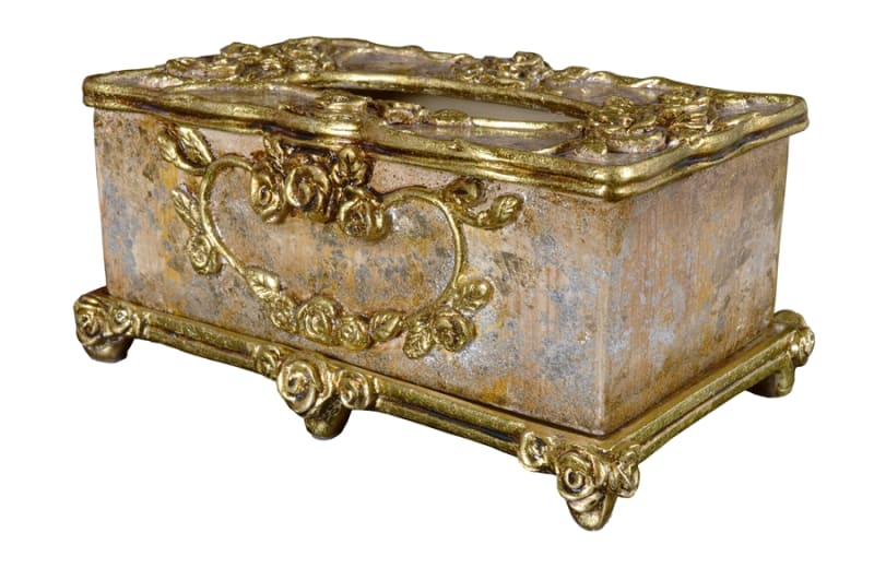 Medici Elegant Tissue Box in Antiqued Gold Finish by AFD Home - AFD-11273725