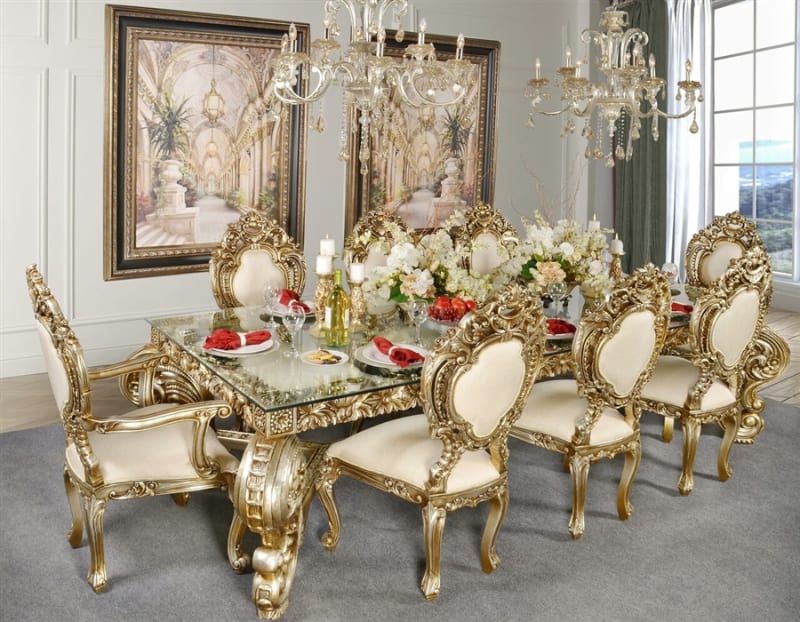 Platine 9 Piece Dining Table Set in Golden Silver Finish by AFD Home ...