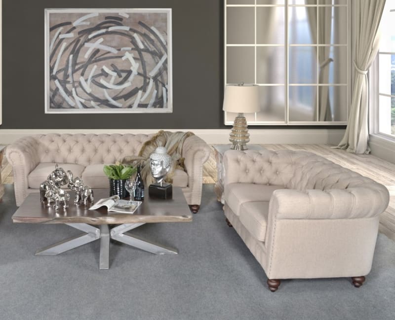 Classic Chesterfield 2 Piece Living Room Set in Dark Linen Fabric by ...