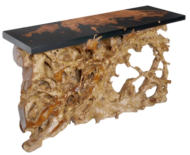 Teak Root Console Table in Black Resin by AFD Home - AFD-12019749