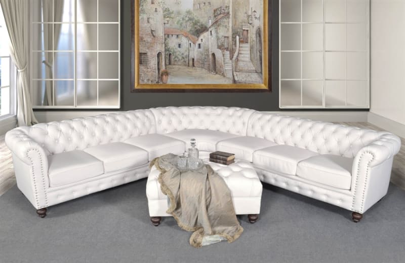 Classic Chesterfield Sectional Sofa in White Fabric by AFD Home - AFD ...