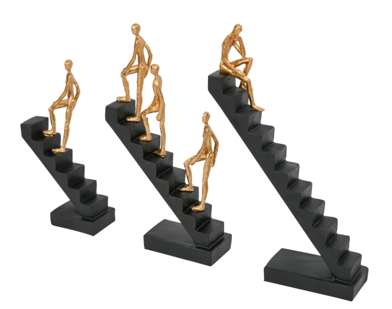 3 Piece Climbing Stairs Statue in Gold and Black Finish by AFD Home ...
