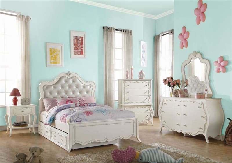 Edalene 6 Piece Transitional Twin Bedroom Set in Pearl Synthetic ...