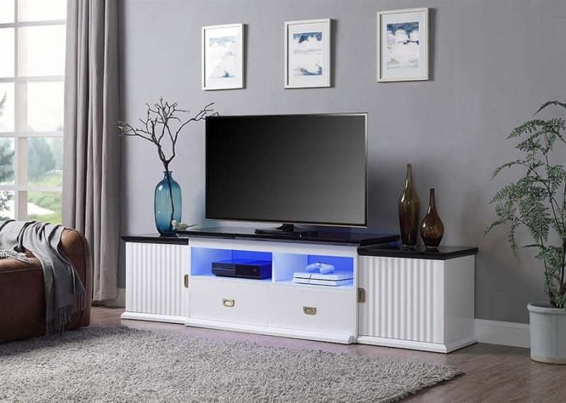 Barend 83 Inch TV Console in White & Black High Gloss Finish by Acme ...