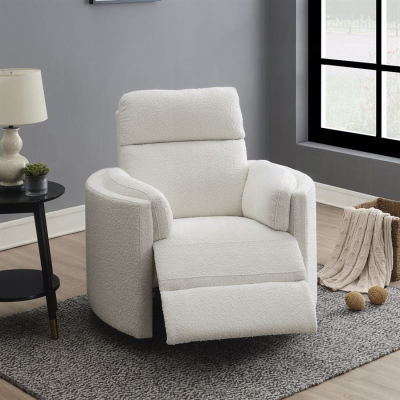 Sagen Glider Recliner w/Swivel in Beige Boucle Finish by Acme - LV02733