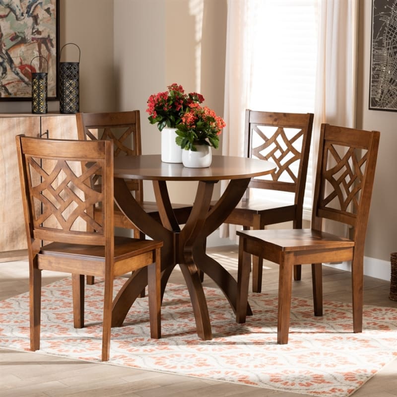 Anila 5 Piece Round Table Dining Room Set in Walnut Brown Finish by ...