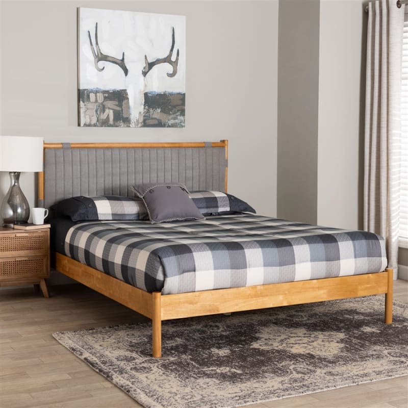 Jaiana Platform Queen Bed in Grey and Natural Oak Brown Finish by ...