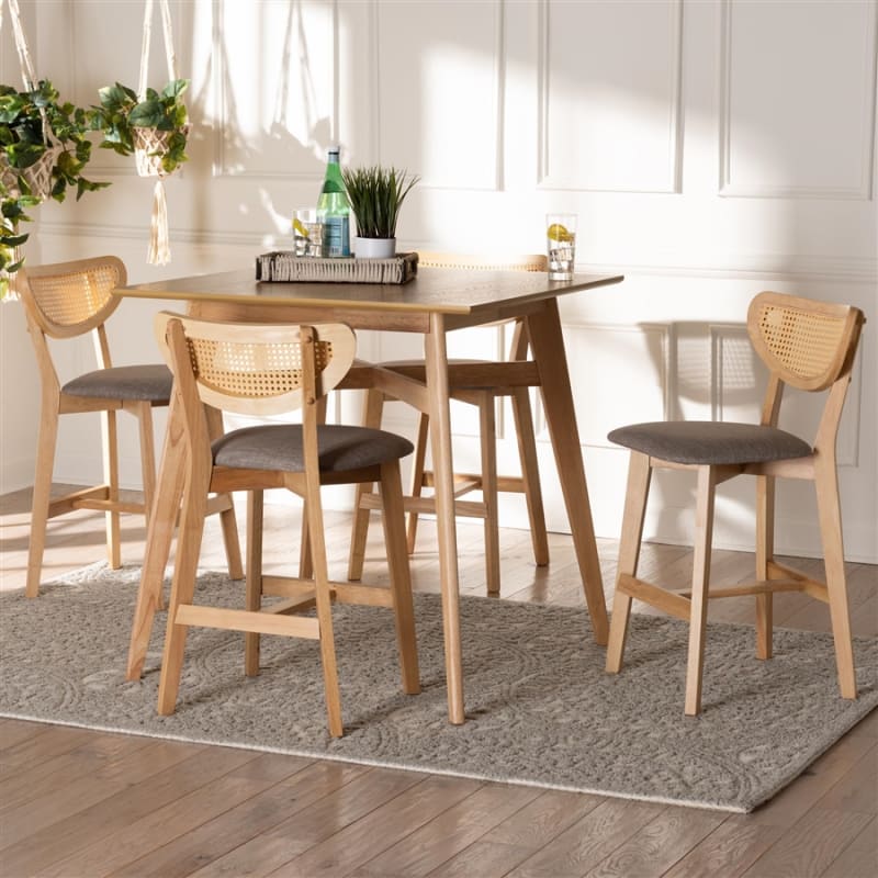 Dannell 5 Piece Counter Height Dining Room Set in Grey and Natural Oak ...