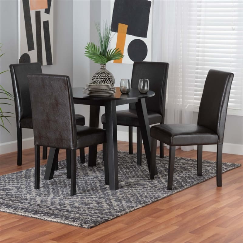Emine 5 Piece Round Dining Room Set in Dark Brown and Espresso Brown ...