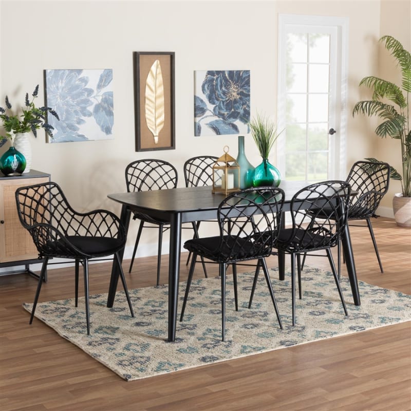 Aniceta 7 Piece Rectangular Dining Room Set in Bohemian Black and ...