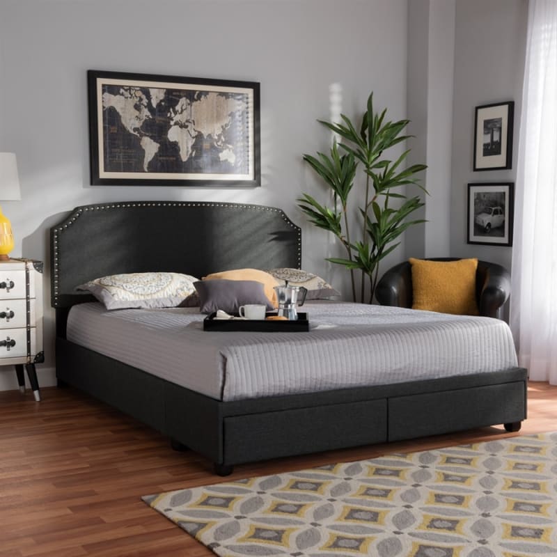 Larese Platform Storage Bed in Dark Grey Fabric Finish by Baxton Studio ...