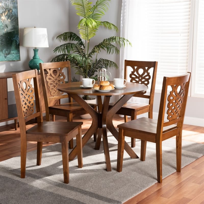 Liese 5 Piece Round Table Dining Room Set in Walnut Brown Finish by ...